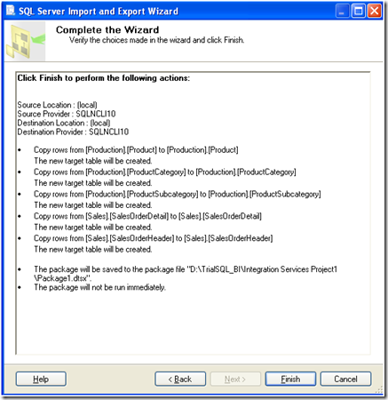 Creating your first SSIS package with the help of Import Export Wizard